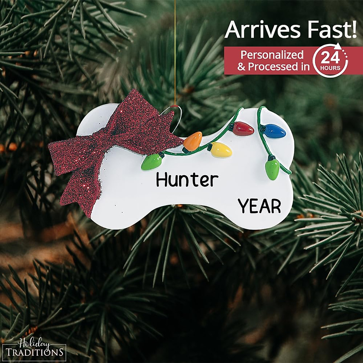 Dog Personalized Ornaments for Christmas Tree, White Dog Bone Ornament, Cute Dog Bone Gifts for Dog Lovers and Owners, Dogs First Christmas Ornament 2023