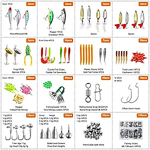 TCMBY 327PCS Fishing Lures Tackle Bait Kit Set for Freshwater Fishing Tackle Box with Tackle Included Fishing Gear and Equipment, Crankbait, Soft Worm, Spinner, Spoon, Topwater, Hook for Bass Trout.