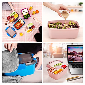 GiFBERA Large Salad Lunch Container - 68 oz Salad Bowl with 5 Compartments Bento-Style Tray, 2 pieces Salad Dressing Containers To Go, Leak-Proof & BPA-Free (Pink)