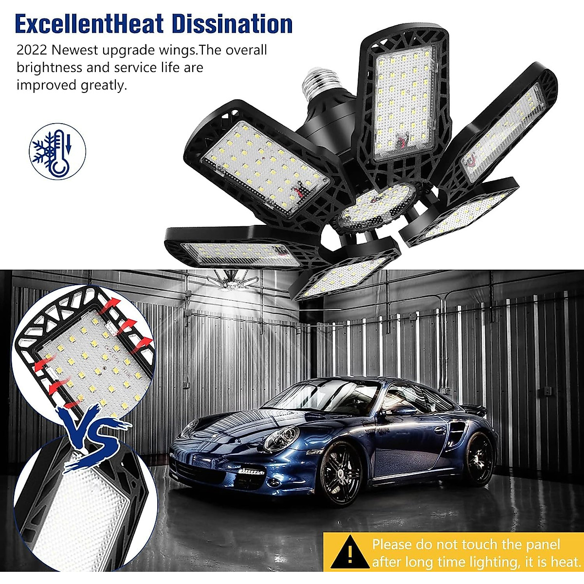 KsDhewi LED Garage Light 200W 22000LM 6500K Garage Light with 6+1 Panel Deformable Garage Lights Ceiling Led, LED Garage Lights for Garage Workshop Bay Attic Basement (6 Pack)