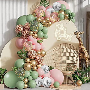 Green Yellow Brown Pink Beige Balloon Garland Double Stuffed for Baby Shower Wedding Birthday Gender Reveal Party Decoration (green gold)