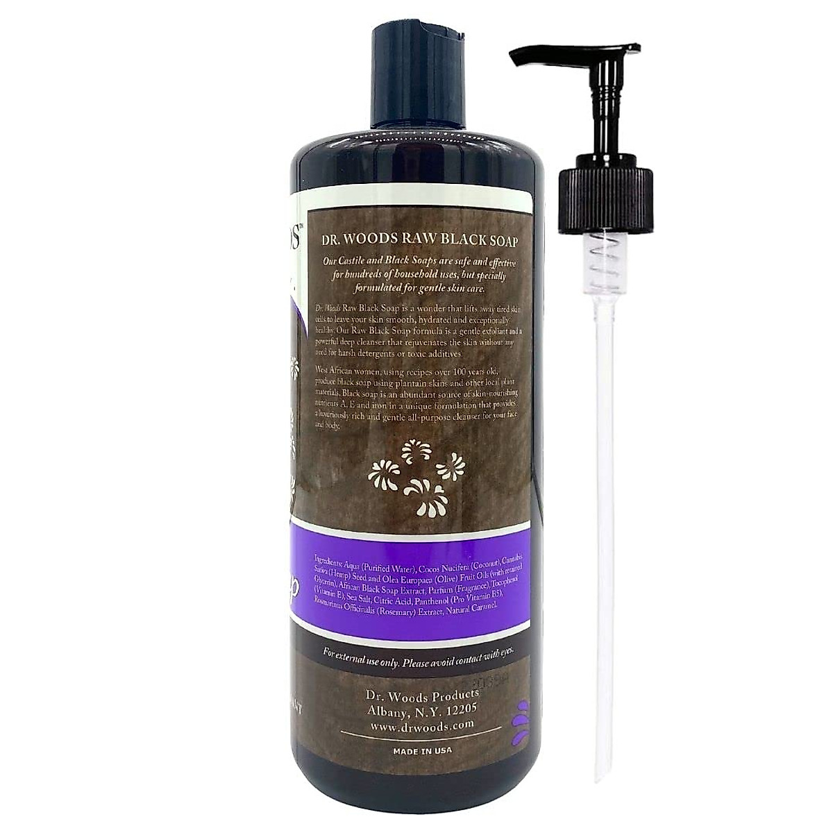 Dr. Woods Raw Black Liquid Castile Soap with Pump, 32 Ounce