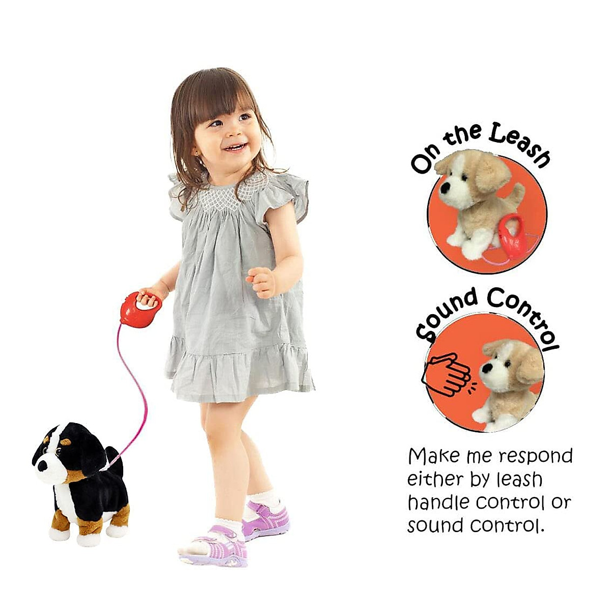 Esstaa Toy Puppy Plush Dog Animal with Control Leash Walking, Barking, Tail Wagging, Gift for Kids, Girls, Boys, Friends 9.4 Inch(Black)