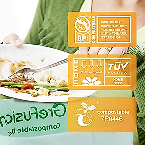 GreFusion Compostable Trash Bags with handle-tie,Garbage Bags, 2.6 Gallon,Thick 0.91 mils，Food Waste Bags,Small trash bags for compost bin kitchen,Certified by BPI and OK Compost (2.6G-50count)