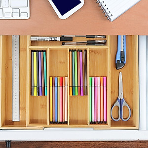 Bamboo Silverware Tray for Drawer, Expandable Utensils Drawer Organizer, Cutlery Dividers, 5-7 Compartments