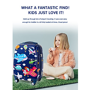 GURHODVO Kids Carry On Luggage for Boy's, Girl's Children Rolling Suitcase with 4 Spinner Wheels Hardshell Case for Toddler to Travel (airplane)
