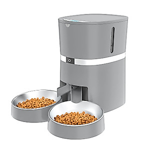 Automatic Cat Feeder, HoneyGuaridan Pet Feeder for Multiple Cats&Dog Food Dispenser with Splitter,Portion Control and Voice Recording Dual Power Apply Food Alarm (Two Way Pet Feeder)