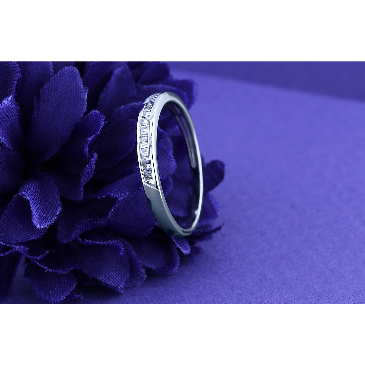 Dazzlingrock Collection 0.13 Carat (ctw) 14K Baguette Diamond Ladies Anniversary Wedding Band, White Gold, Size 7.5