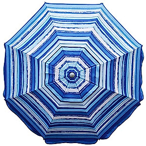 Blissun 7.2' Portable Beach Umbrella with Sand Anchor, Tilt Pole, Carry Bag, Air Vent (Blue and White)