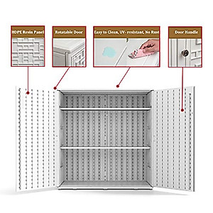 HOMSPARK Medium Resin Storage Cabinet Waterproof, 60-Gallon Indoor & Outdoor Deck Box for Garden Tools, kitchen Accessories, with 2 Laminate Shelves, (34 in. L x 15 in. W x 36 in. H, Light Beige)