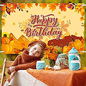 Fall Birthday Party Decorations Large Pumpkin Birthday Banner Fall Happy Birthday Backdrop for Harvest Thanksgiving Autumn Pumpkin Birthday Baby Shower Background Photo Booth Props Party Supplies