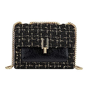 Qiayime Women Small Shoulder Bag Crossbody Bag Fashion Ladies Chain Quilted Tweed Purse Evening Bag Clutch Handbag (Black-1)