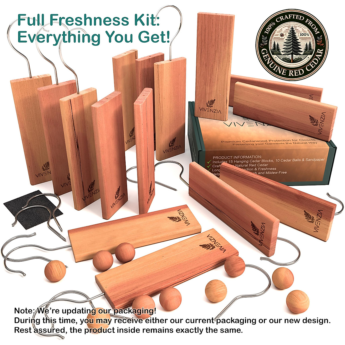 Vivenzia Cedar Blocks for Clothes Storage, Cedar Balls for Closets and Drawers -25 pcs, Including 15 Hang-ups and 10 Balls- Aromatic Cedar Blocks For Closet