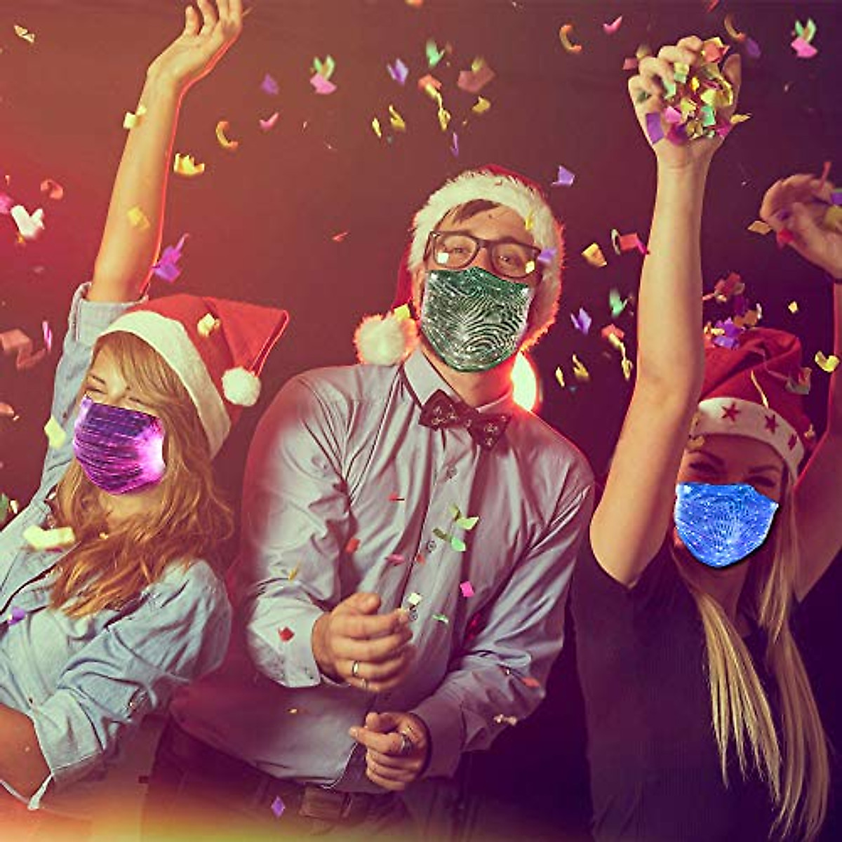 HLBVS LED Rave Mask Light Up Face Mask Glowing 7 Colors Luminous Costumes for Party (White)