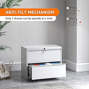 METAN Metal Lateral Filing Cabinet with 2 Drawers for Home Office, Locking Steel Wide File Storage Cabinet for Hanging Legal/Letter A4 Size, Assembly Required, White