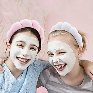 WHAVEL 3 Pack Spa Headband Skincare Headbands, Makeup Headband Sponge Terry Cloth Headbands Face Wash Headband Puffy Hair Band for Washing Face Women Girls (White, Pink, Black)