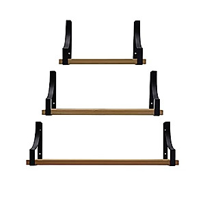 MELANNCO Floating Wall, Wood and Curve Metal Shelves, for Bedroom, Living Room, Kitchen, Nursery, Set of 3, Natural
