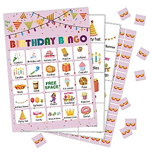 Zodvery Birthday Bingo Cards, Birthday Party Activities Bingo Game, Kids Birthday Game, Boys and Girls Birthday Party, Family Activities Party, Group Activity - 24 Players/ 06srfen