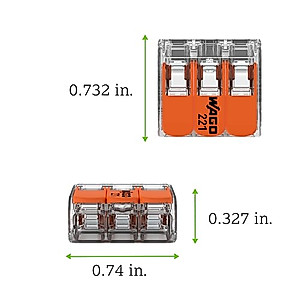 WAGO 221-413 Compact Lever-Nuts® Splicing Connectors, 3-Conductor, 24-12 AWG, 2500pcs