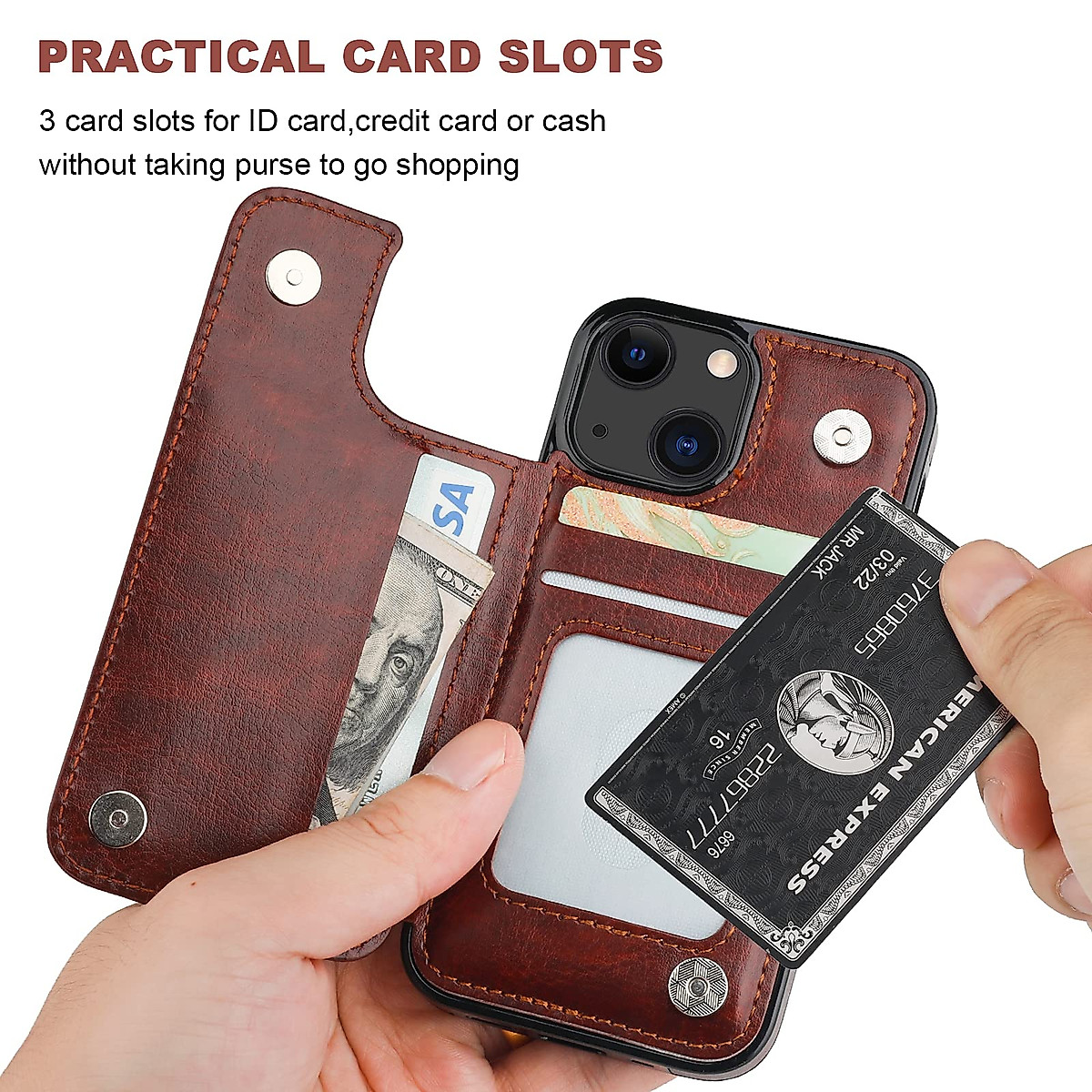 ONETOP Compatible with iPhone 13 Mini Wallet Case with Card Holder, PU Leather Kickstand Card Slots Case, Double Magnetic Clasp and Durable Shockproof Cover 5.4 Inch(Brown)