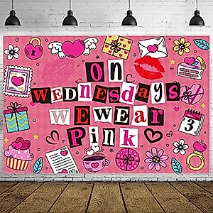 On Wednesdays We Wear Pink Hot Rose Lip Banner Backdrop Burn Book Theme Decor for Bridal Shower Wedding Night Out Hen Movie Party Bachelorette Party Supplies Girls Woman Birthday Party Decorations