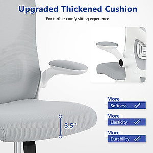 Hyrestii Home Office Chair Ergonomic Desk Chair with Lumbar Support, Breathable Mid-Back Comfortable Mesh Computer Chair with PU Silent Wheels, Flip-up Armrests, Tilt Function