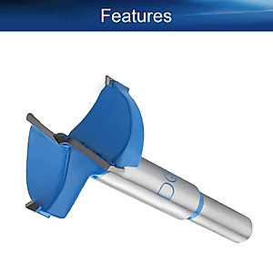 Auniwaig Forstner Drill Bits, 38mm Dia Wood Hole Saw, Auger Opener Cemented Carbide, 80mm Length Woodworking Hinge Hole Drilling Boring Bit Cutter, Round Shank, Blue, 1 Pcs