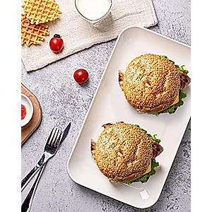 DELLING Large Serving Platter Set 12in White Rectangular Serving Plates/Salad Dish - Big Serving Trays for Parties Meat, Sushi, Dinner Plate Oven Safe Dinnerware Set of 3