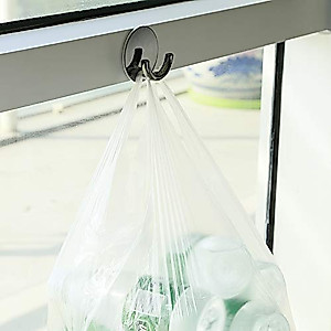 Adhesive Hooks Wall Hanger Holder Self Stick Heavy Duty Utility Storage Hooks,Kitchen Bathroom Stainless Steel Waterproof Hooks (Black, 2)