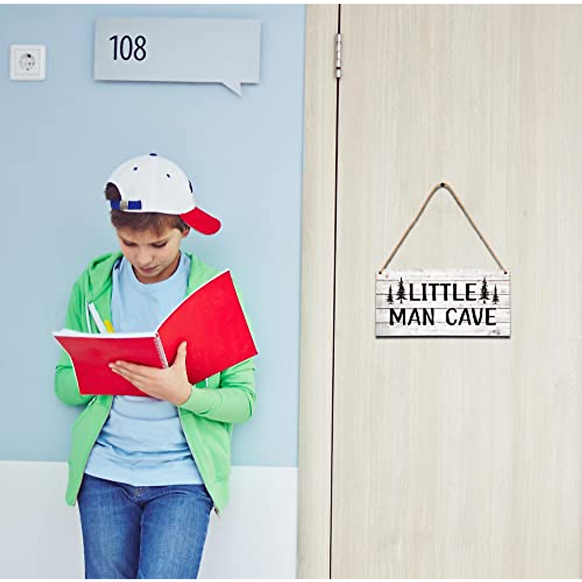 5"x10" Little Man Cave Wood Sign, Nursery Decor For Boys, Natural Baby Room Wall Decor, Woodland Playroom Decor, Gift for Baby Shower, Toddler Kids Bedroom Living Room Hanging Sign -A05