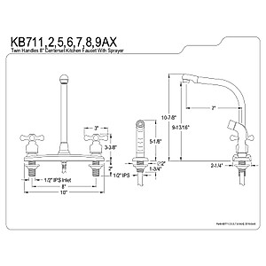 Kingston Brass KB716AX Victorian 8" Centerset Kitchen Faucet, Antique Copper