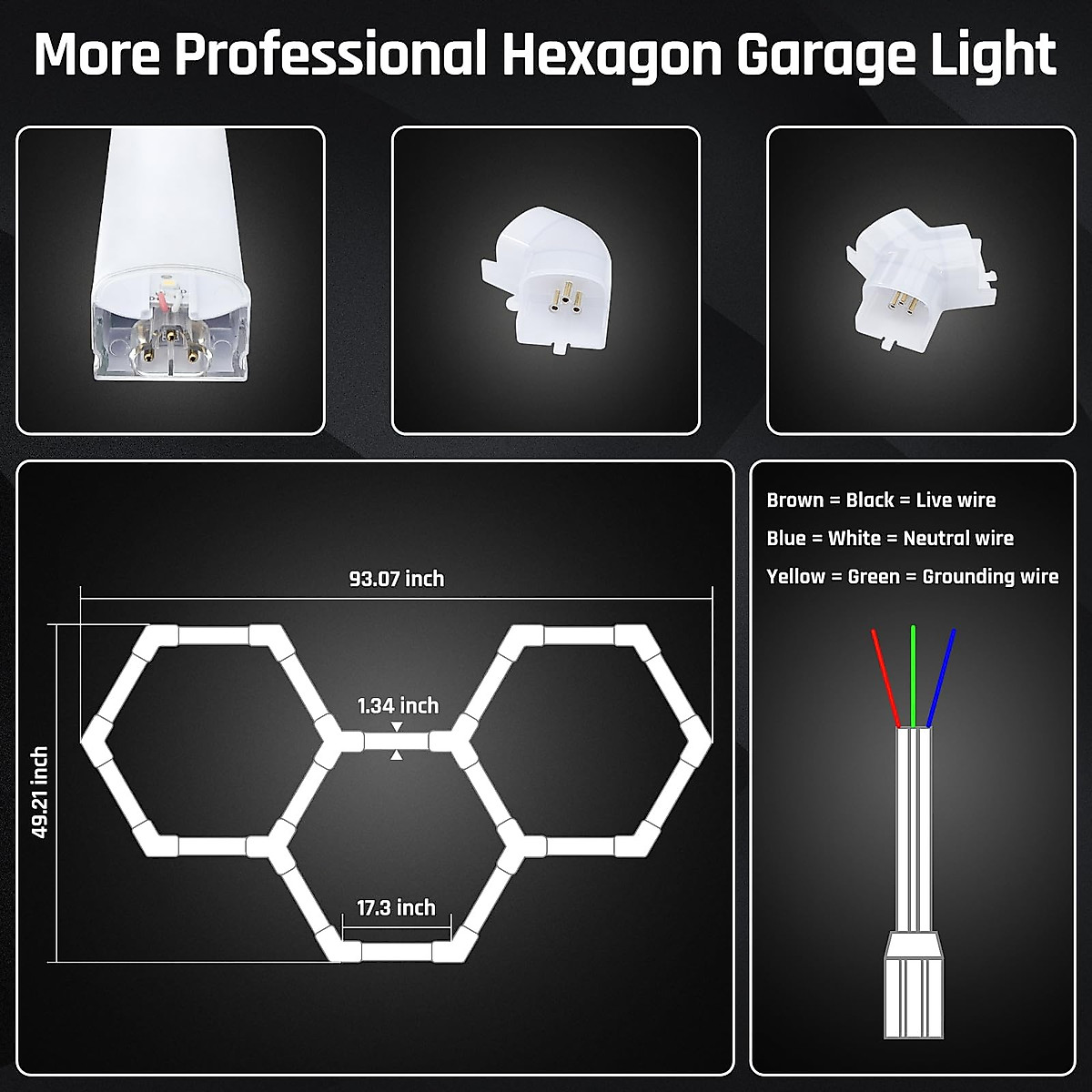 X-Litall Hexagon Garage Led Lights - Hexagon LED Lights, 6500K 17280LM Car Ceiling Detailing Shop Lights for Garage, Basement, Workshop, Warehouse, Gym, Barber, Auto Beauty Shop
