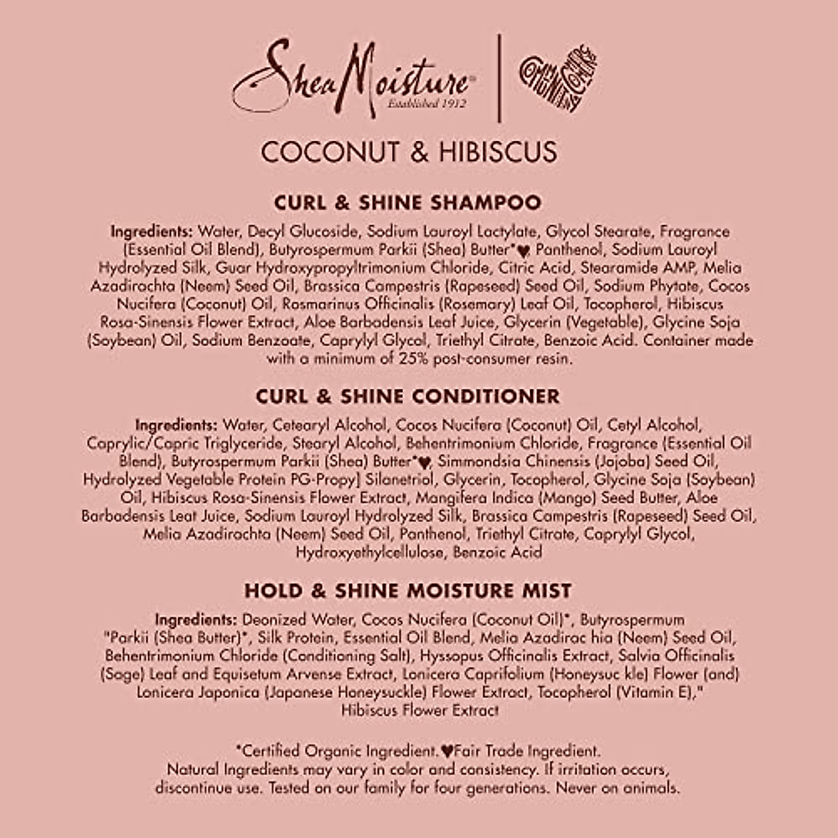 SheaMoisture Moisturize and Define Shampoo, Conditioner, and Curl and Shine Mist for Curly Hair Care Coconut and Hibiscus with Shea Butter and Coconut Oil