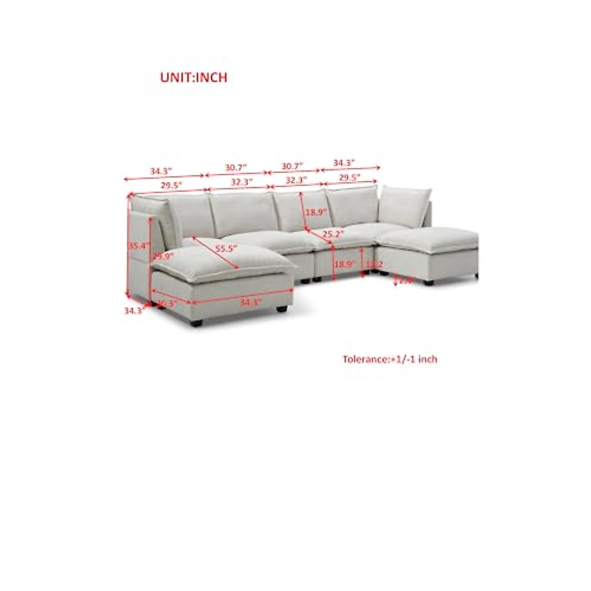 Free Combination Reversible Modular Sectional Sofa with Double Chaise and Thicked Cushions , U Shaped Symmetrical Oversized Sleeper Corner Couch w/ Detackable Backrest and Wooden Legs for Living Room