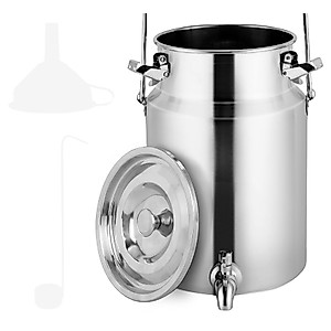 YMJOINMX 304 Stainless Steel Milk Can with Spigot 1.3 Gallon 5 Liter Metal Water Beverage Drink Dispenser Milk Pail Bucket for Milk Wine Oil