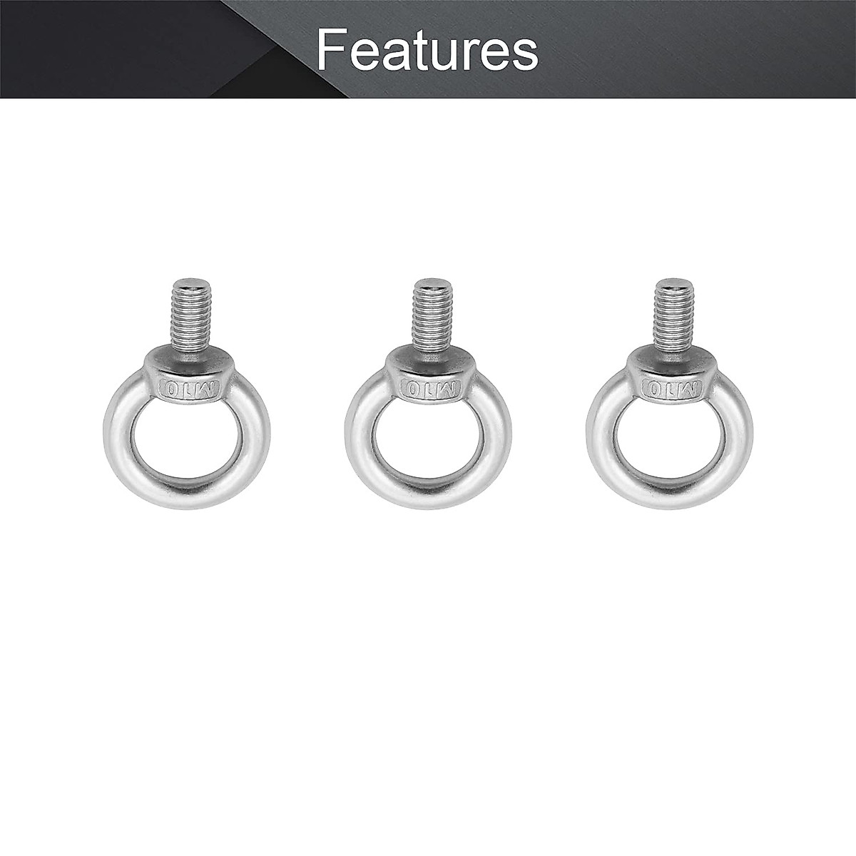 MroMax 10Pcs M10 Lifting Eye Bolts 304 Stainless Steel Male Thread Ring Shaped Metric Eyebolt Fastener for Engineering Lifting Machinery Silver Tone