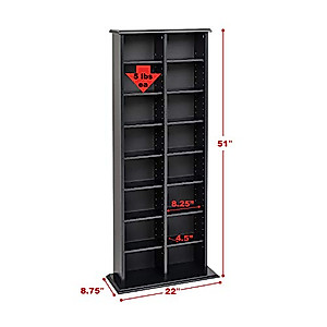 Prepac Double Media (DVD,CD,Games) Storage Tower, Black