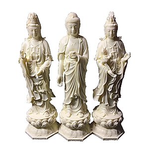 zunibo Amitabha Buddha Statue,White Buddha Statue,Set of 3 Kuanyin-Amitabha-Ksitigarbha Buddha Statue|Home Office Decor Sculpture Figurines(Ivory Fruit)