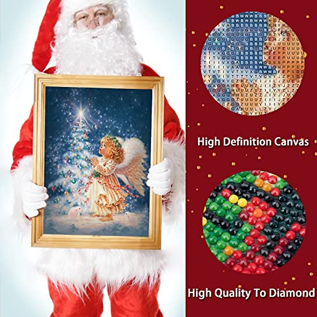 LazyFold Christmas Diamond Painting Kits,Full Drill Round Diamond Art Angel Praying Winter Diamond Painting for Adults Beginners,Christmas Gift,Wall Decor(12"x16")