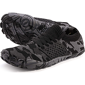 WHITIN Men's Trail Running Shoes Minimalist Barefoot Five Fingers Wide Toe Box Size 11 Gym Workout Fitness Zero Drop Weight Lifting Camo Black 44