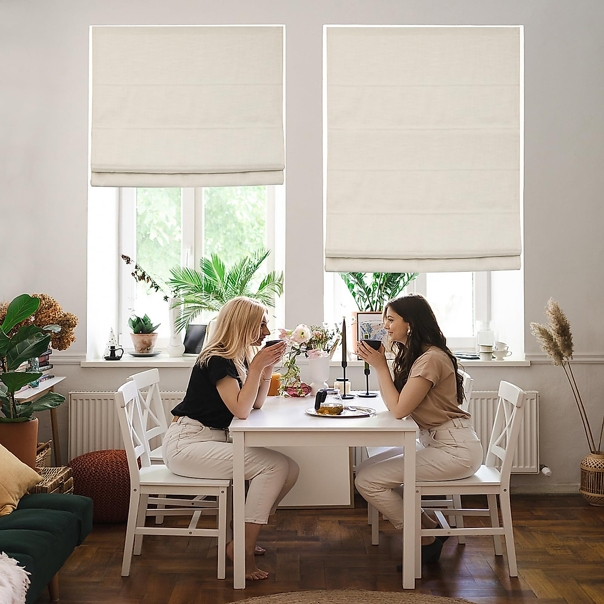 Sunbox Cordless Roman Shade, Window Treatment, Polycotton, Beige White, Blackout, Custom Size, Easy Installation