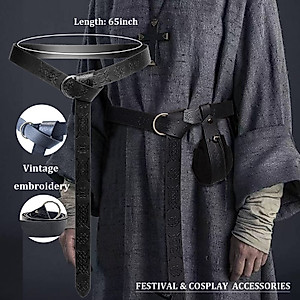 Belt Pouch Medieval Waist Bag Coin Purse Fanny Pack Viking Costume Set Halloween Festival Ren Faire Leather Pouch (1-Black)