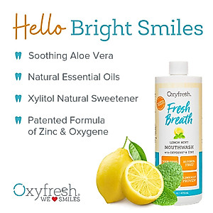 Oxyfresh Premium Fresh Breath Lemon Mint Mouthwash 16 oz. + Bad Breath Lemon Mint Toothpaste 5oz. | Fluoride Free | Alcohol Free | Dye Free | Made w/Zinc & Xylitol