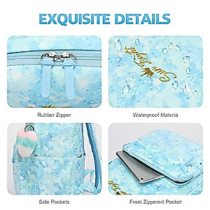 Otbjmbx Kid Backpack for Girls, Elementary Primary Kindergarten Preschool Large Capacity School Bookbag for Teens with Heart Keychain, Suitable for 6-15 Years Old (Tie Dye Blue)