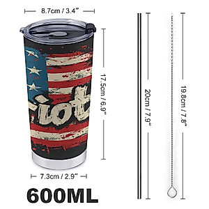zxxpensy 20 Oz Tumbler Travel Cup United States Patriot Water Bottle, Stainless Steel Vacuum Insulated Coffee Mug with Straw Lid And Cleaning Brush