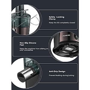 FOHERE Juicer Machines,1200W Max Power Centrifugal Juicer Extractor with 3-inch Wide feed chute & Anti-Drip for Fruit and Vegetable, 2-Speed Setting, Easy to Clean with Brush, Stainless Steel, 800W