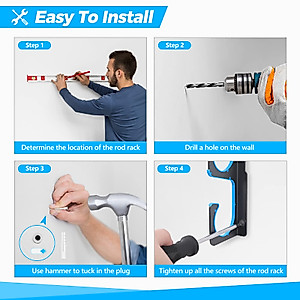 PLUSINNO H5 Horizontal Fishing Rod/Pole Holders for Garage, Wall or Ceiling Mounted Fishing Rod Rack, Aviation Aluminum Fishing Pole Holder Holds up to 5 Rod or Combos or Nets Storage Racks