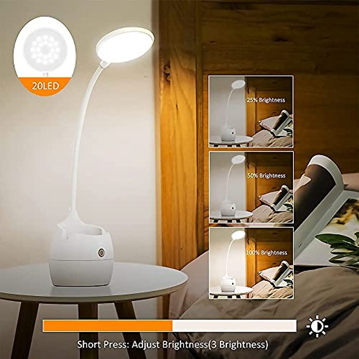 GSBLUNIE College Dorm Room Essentials - Desk Lamp, Pen Holder, 360° Gooseneck Desktop LED Desk Lamp with USB Charging Port, 3 Lighting Modes & 3 Brightness Levels, Table Lamp for Home Office