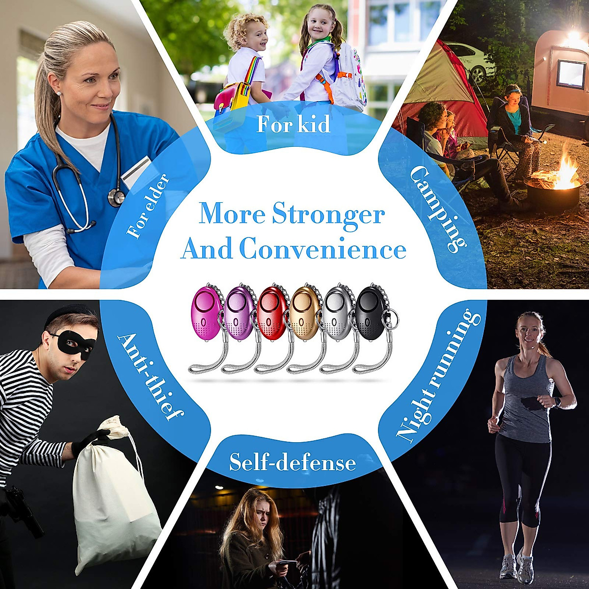 Konohan 12 Pieces Personal Alarm for Women, Safe Sound Personal Alarms Emergency Alarm Keychain Security Alarm Keychain with LED Light, Personal Safety Button Alarm in 6 Colors for Men Elderly