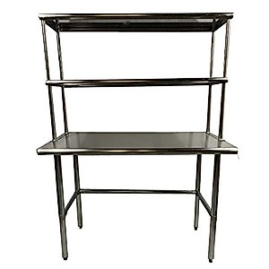 KPS Commercial Stainless Steel Work Prep Table with Open Base 30 x 60 and Double Overshelf 14 x 60 - NSF